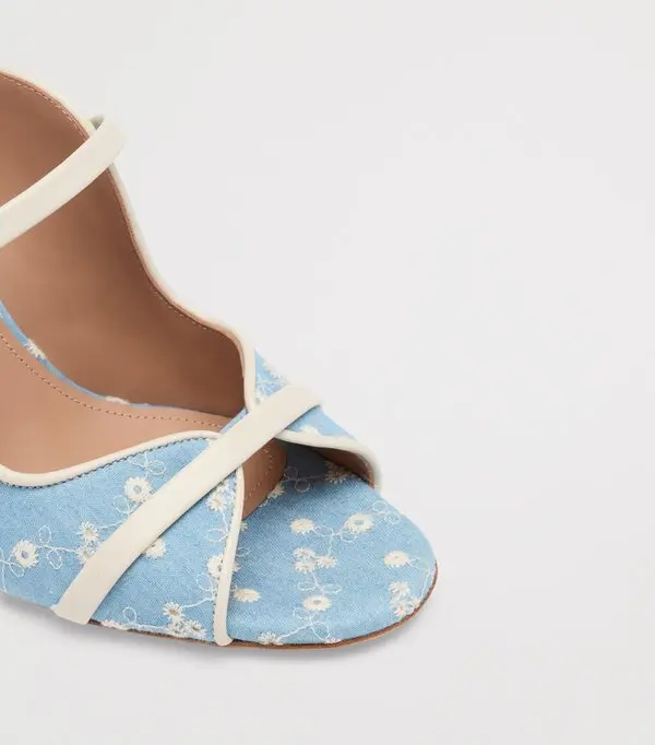 MALONE SOULIERS Norah Floral Denim Heeled Sandals - Blue
