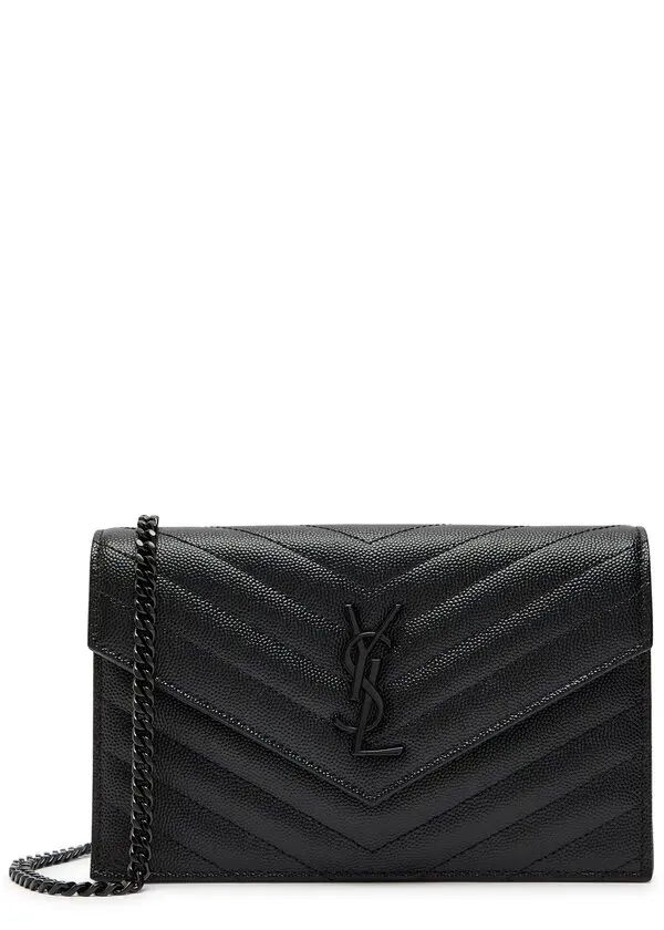 Saint Laurent Quilted Pebbled Leather Wallet-on-chain - Black