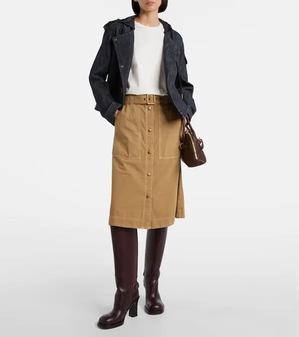 Moncler Belted Denim Midi Skirt - Beige