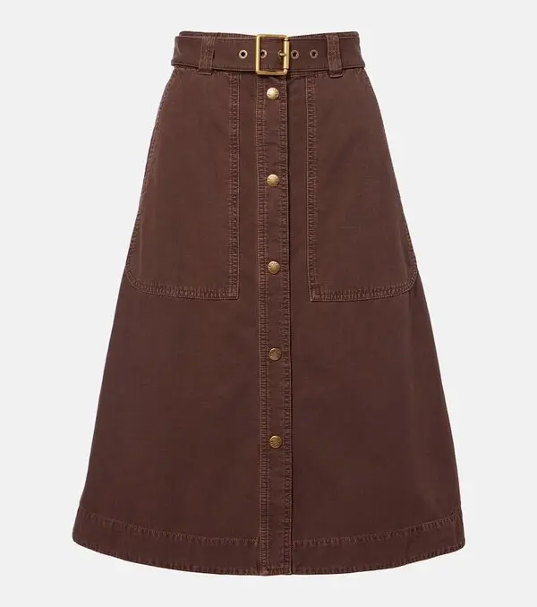 Moncler Belted Denim Midi Skirt - Brown
