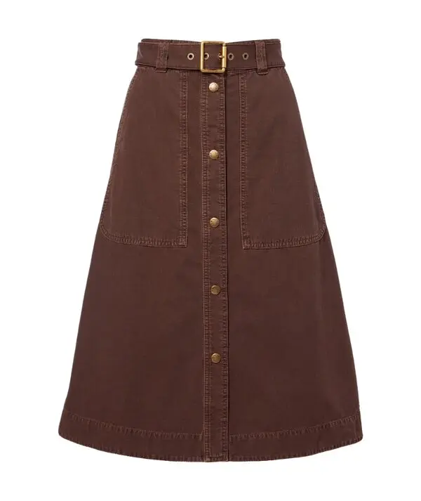 Moncler Belted Denim Midi Skirt - Brown