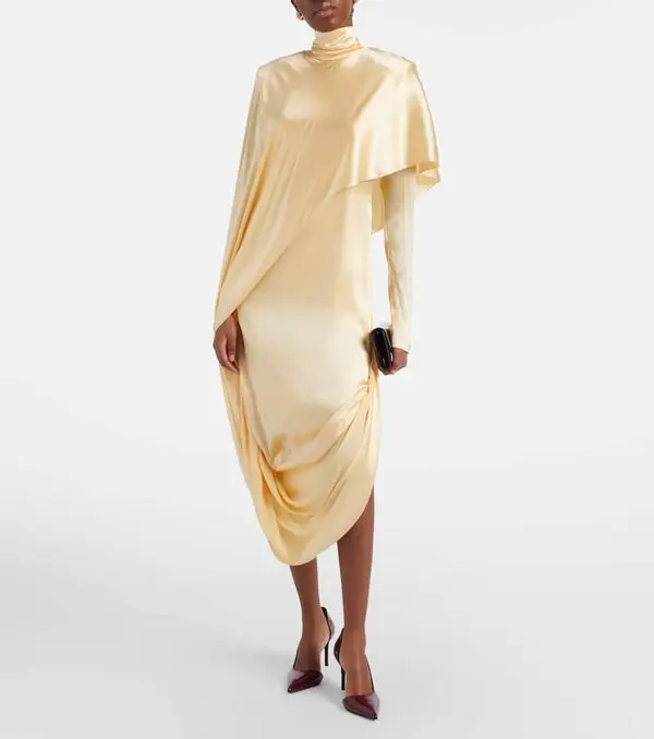 MUGLER Draped Silk-blend Midi Dress
