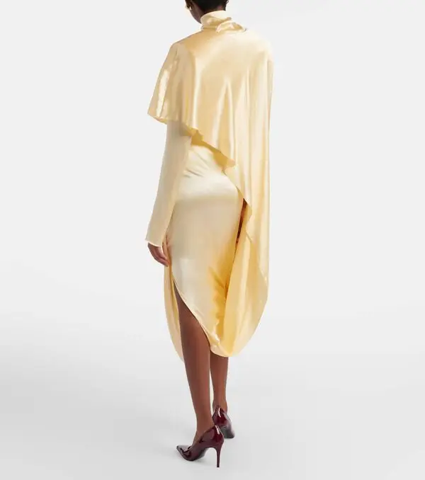 MUGLER Draped Silk-blend Midi Dress