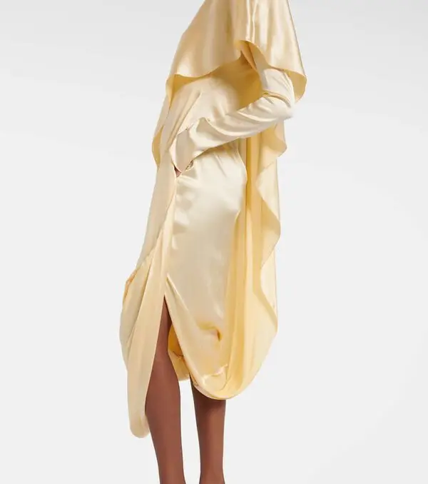 MUGLER Draped Silk-blend Midi Dress