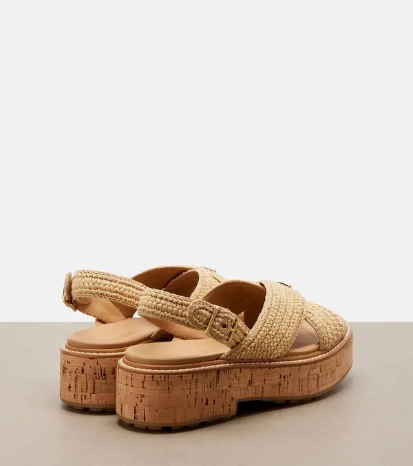 Prada Raffia Slingback Sandals - Beige