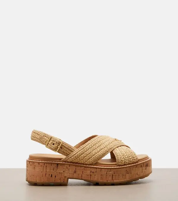 Prada Raffia Slingback Sandals - Beige