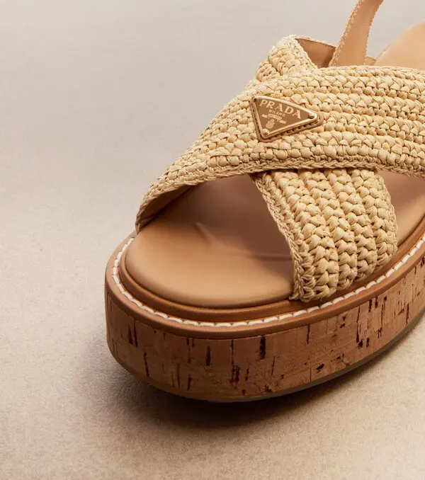 Prada Raffia Slingback Sandals - Beige