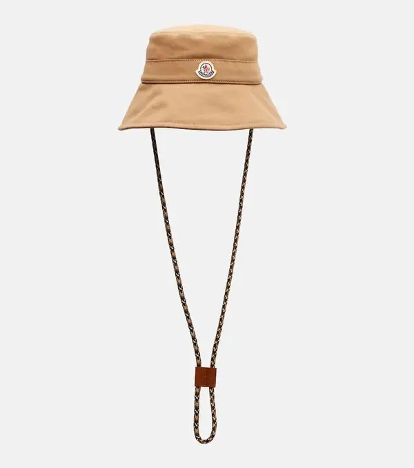 Moncler Logo Cotton Canvas Bucket Hat - Brown