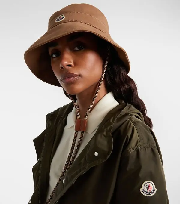 Moncler Logo Cotton Canvas Bucket Hat - Brown