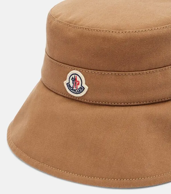 Moncler Logo Cotton Canvas Bucket Hat - Brown