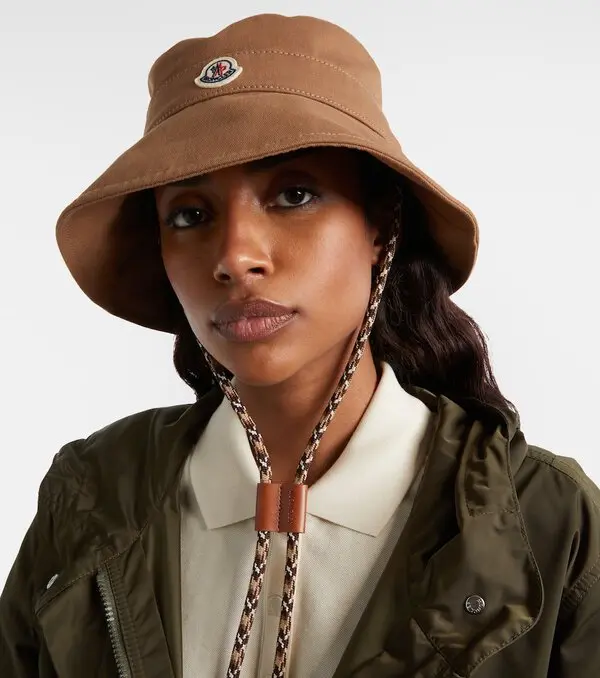 Moncler Logo Cotton Canvas Bucket Hat - Brown