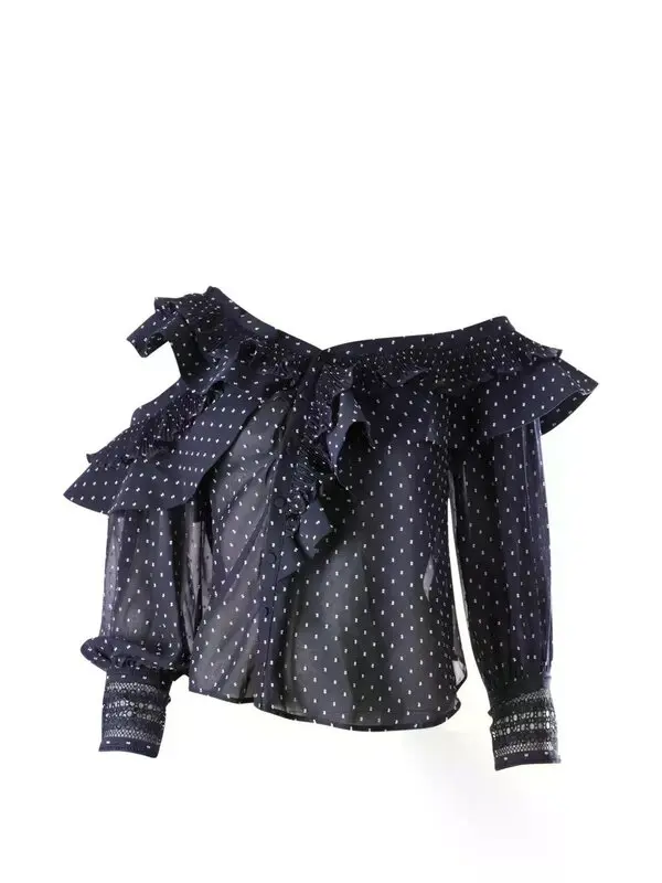 SELF-PORTRAIT Plumetis Frilled One-shoulder Top