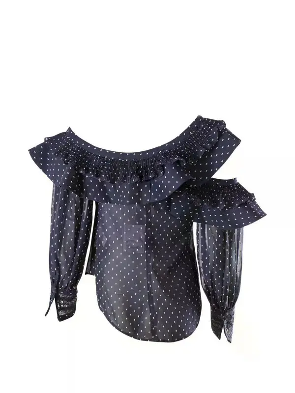 SELF-PORTRAIT Plumetis Frilled One-shoulder Top