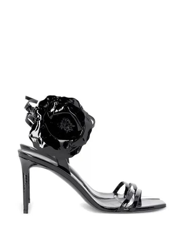 Saint Laurent Flower Embellishment Ankle Strap Square Toe Stiletto Sandals