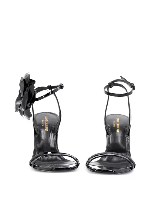 Saint Laurent Flower Embellishment Ankle Strap Square Toe Stiletto Sandals