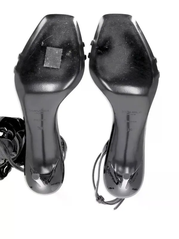 Saint Laurent Flower Embellishment Ankle Strap Square Toe Stiletto Sandals
