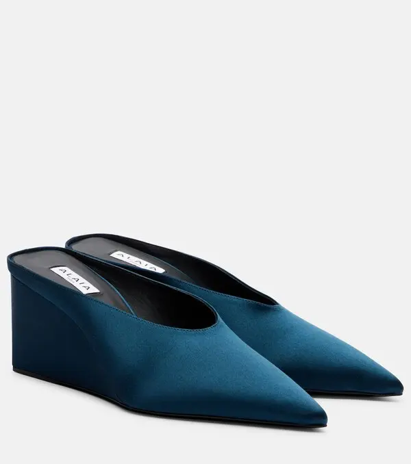 Alaïa Cube Satin Wedge Mules - Blue