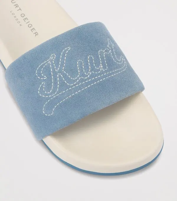 Kurt Geiger Velvet Logo Script Slides - Blue