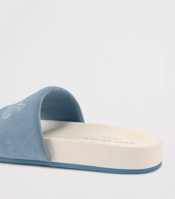 Kurt Geiger Velvet Logo Script Slides - Blue
