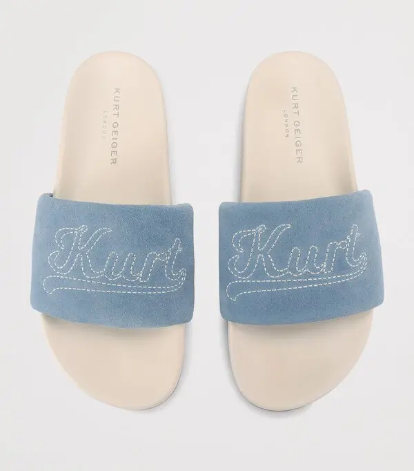Kurt Geiger Velvet Logo Script Slides - Blue