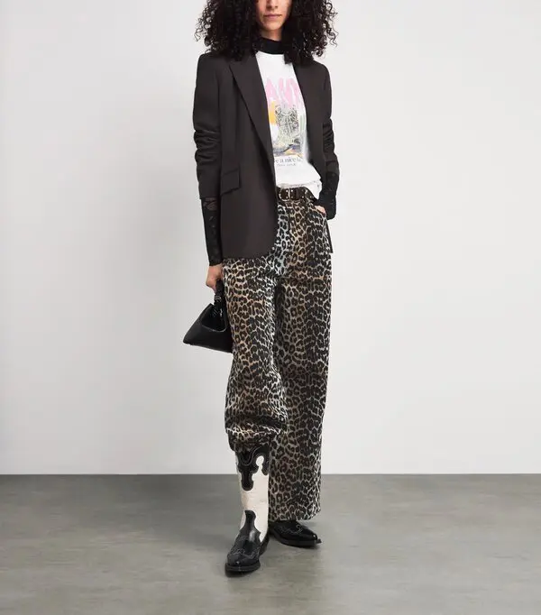 GANNI Leopard Print Wide-leg Jeans