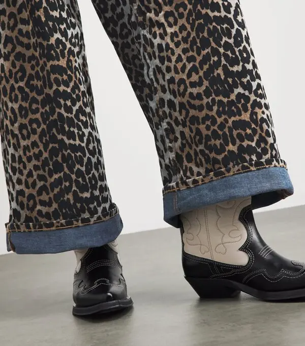 GANNI Leopard Print Wide-leg Jeans