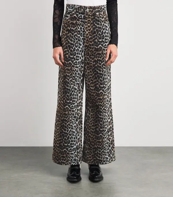 GANNI Leopard Print Wide-leg Jeans