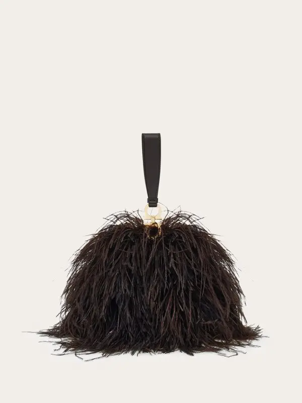 FERRAGAMO Double Gancini Feather Mini Clutch - Brown