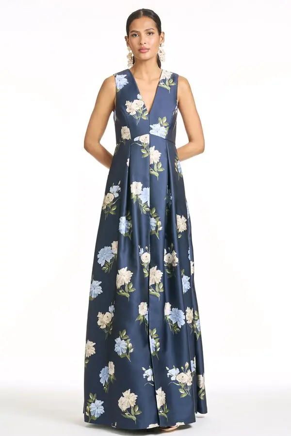 Sachin & Babi Brooklynne Printed Mikado Gown - Maritime Corsage