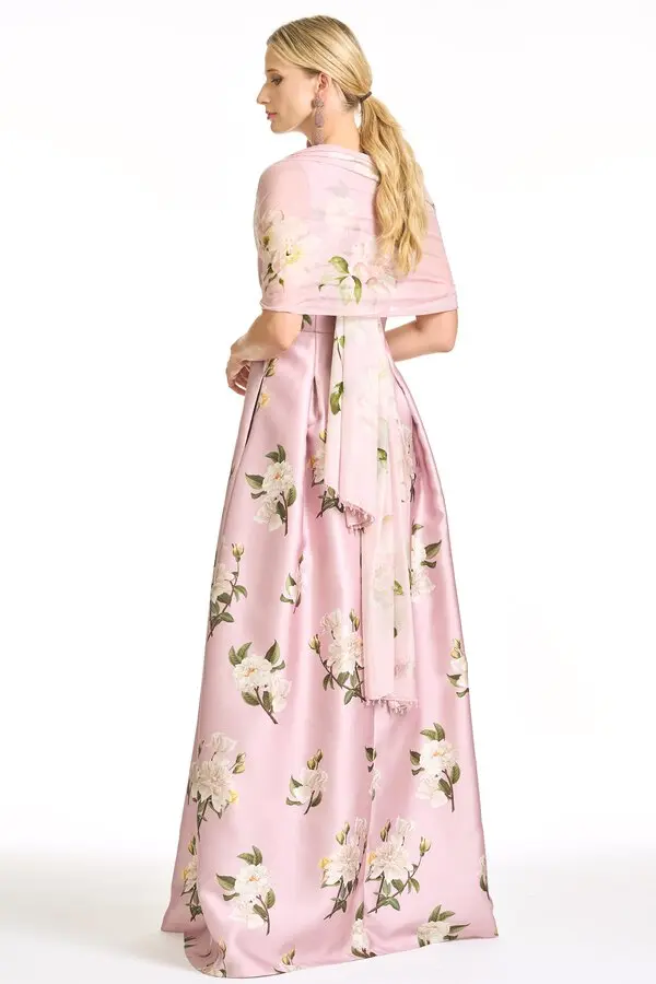 Sachin & Babi Brooklynne Printed Mikado Gown - Rose Quartz Tea Roses