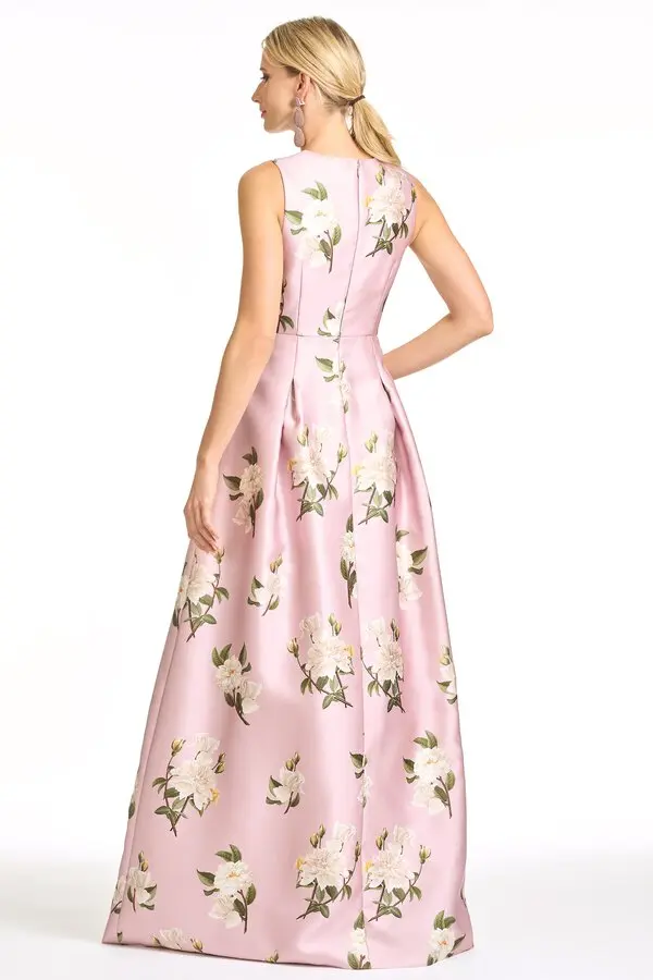 Sachin & Babi Brooklynne Printed Mikado Gown - Rose Quartz Tea Roses
