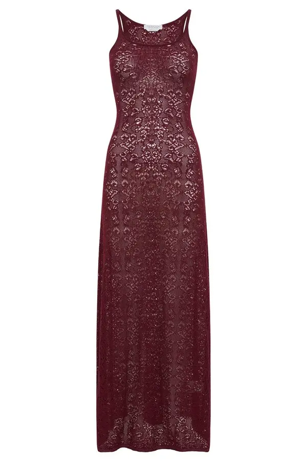 Gabriela Hearst Meridian Lace Knit Maxi Dress - Bordeaux