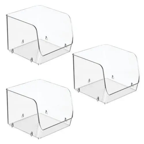 IDESIGN Stackable Open-front Storage Bin, Set Of 3 - Clear