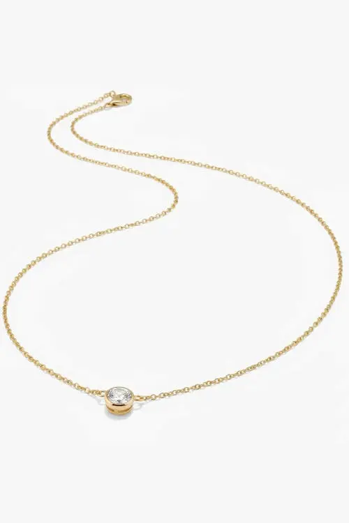 ORADINA 14k Solid Gold 0.5 Cttw Lab Diamond Bezel Necklace - Yellow Gold/ Lab Diamonds