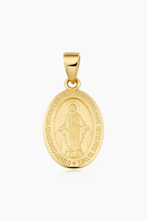 ORADINA 14k Miraculous Medal Oval Pendant Charm - Yellow Gold
