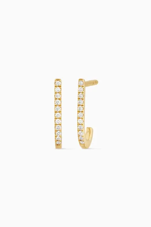 ORADINA 14k Yellow Solid Gold Regal Diamond J Hoops