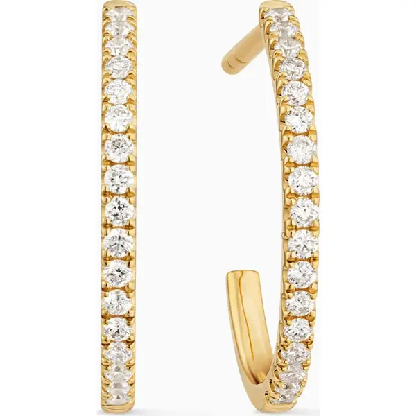 ORADINA 14k Yellow Gold Diamond Open Hoops - Yellow Gold/ Natural Diamonds