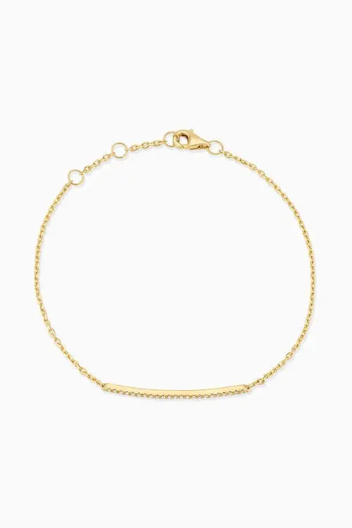 ORADINA 14k Yellow Solid Gold Brooklyn Bar Diamond Bracelet