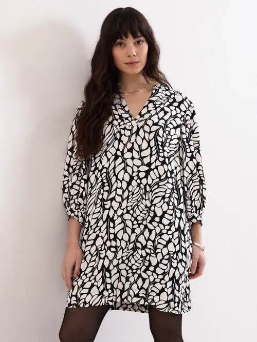 PHASE EIGHT Milicia V-neck Printed Mini Tunic Dress - Black/ivory