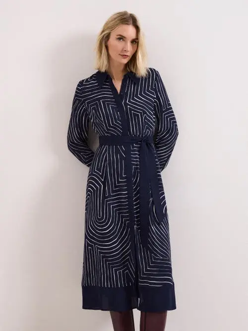 PHASE EIGHT Charlotte Long-sleeve Belted Midi Shirt Dress