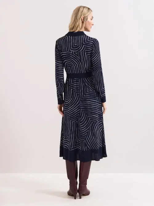 PHASE EIGHT Charlotte Long-sleeve Belted Midi Shirt Dress