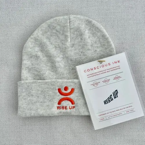 CONSCIOUS INK Rise Up Manifest Beanie - White Heather