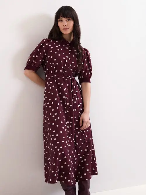 PHASE EIGHT Printed Puff Sleeve Midi Shirt Dress