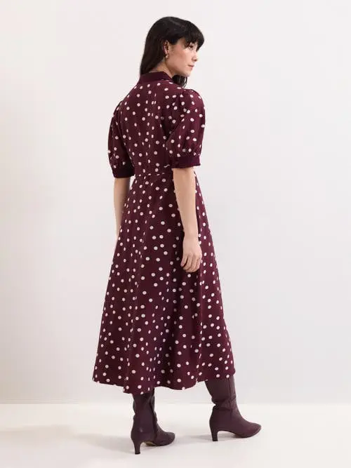 PHASE EIGHT Printed Puff Sleeve Midi Shirt Dress