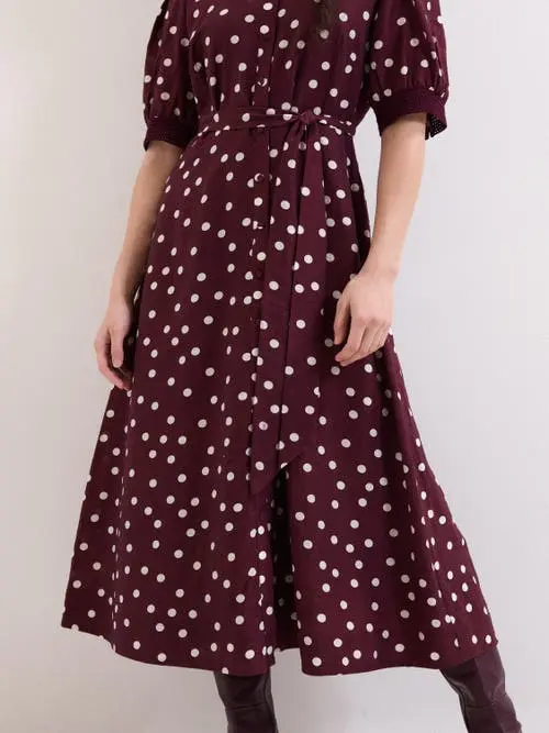PHASE EIGHT Printed Puff Sleeve Midi Shirt Dress