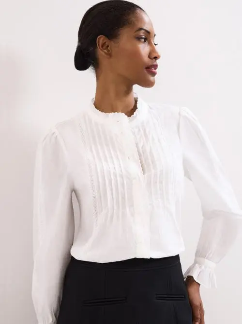 PHASE EIGHT Laurie Pleated Embroidered Cotton Blouse - Ivory