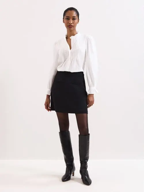 PHASE EIGHT Laurie Pleated Embroidered Cotton Blouse