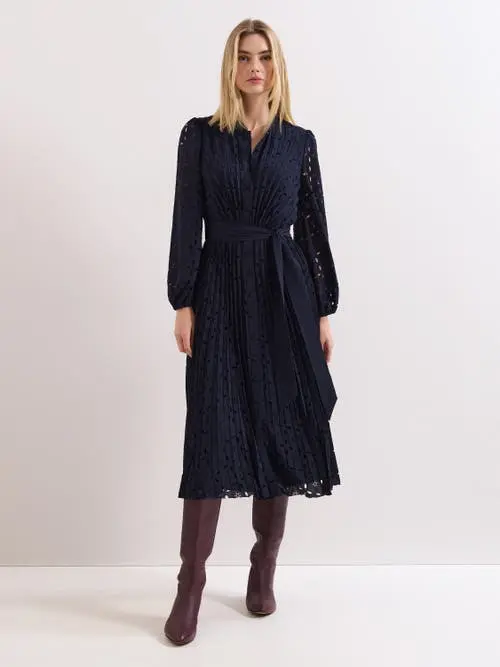 PHASE EIGHT Marina Pleated Midi Shirt Dress - Navy