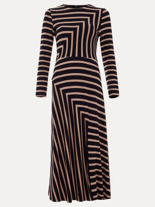 PHASE EIGHT Mia Stripe Long Sleeve Midi Dress - Black Multi