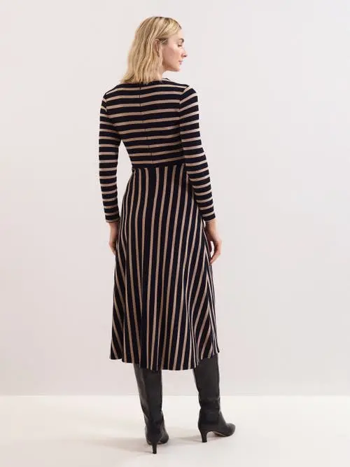 PHASE EIGHT Mia Stripe Long Sleeve Midi Dress - Black Multi